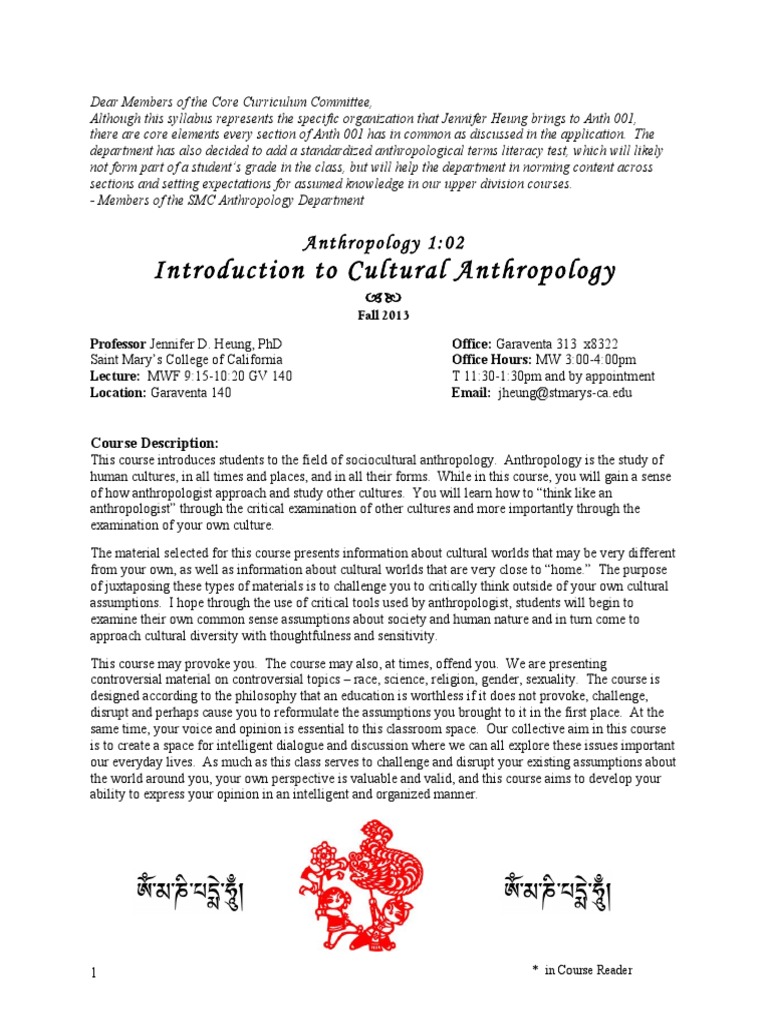 Anthro 1 Syllabus | PDF | Anthropology | Cultural Anthropology