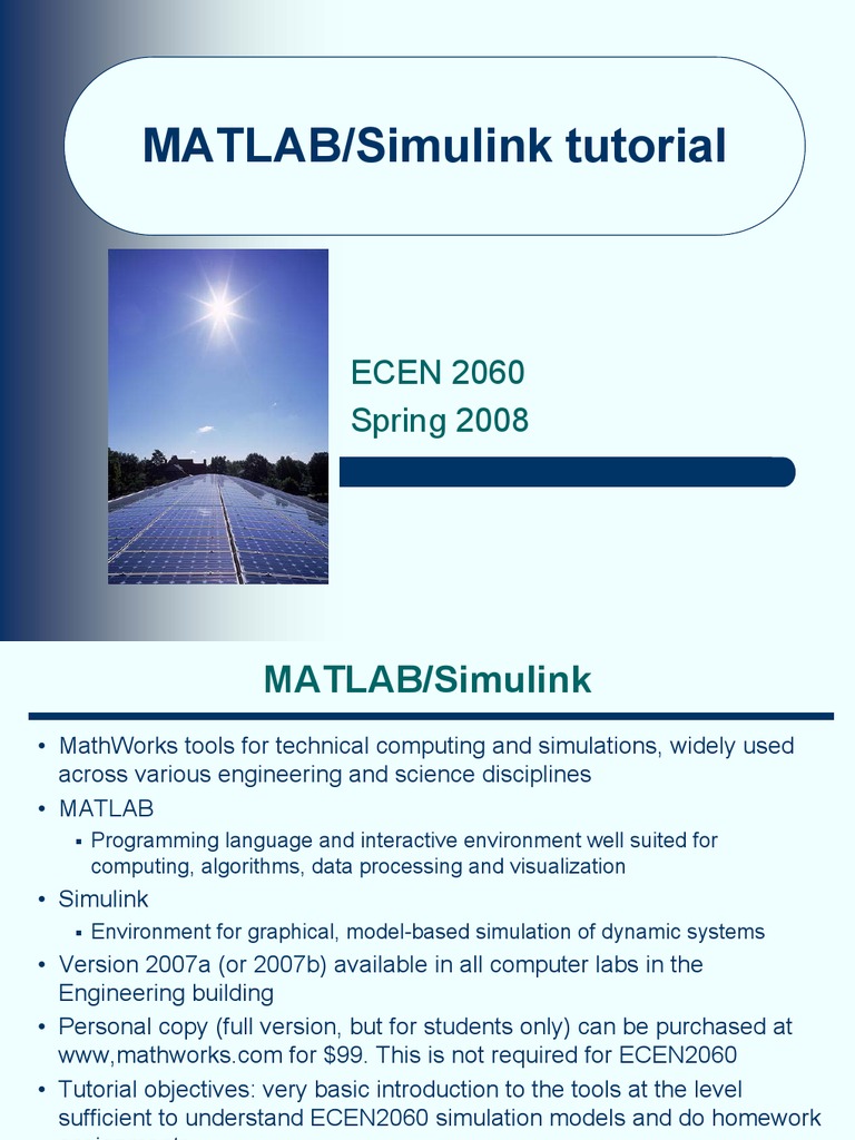 Matlabsimulink Tutorial For Intro To Pv Cell Modeling Pdf Matlab