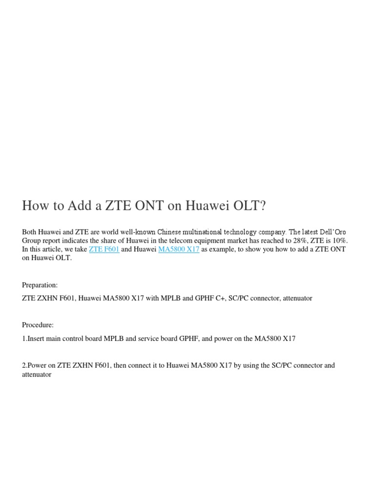 How To Add A ZTE ONT On Huawei OLT | PDF | Computer Engineering | Information And Communications ...