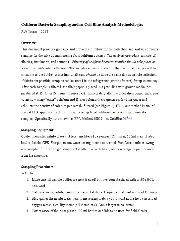 Coliform Bacteria Sampling and M-ColiBlue Analysis Methodologies-2 ...