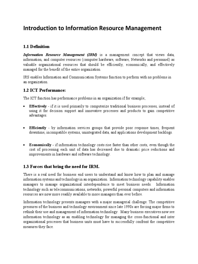 Chapter 1 - Introduction To Information Resource Management | PDF ...