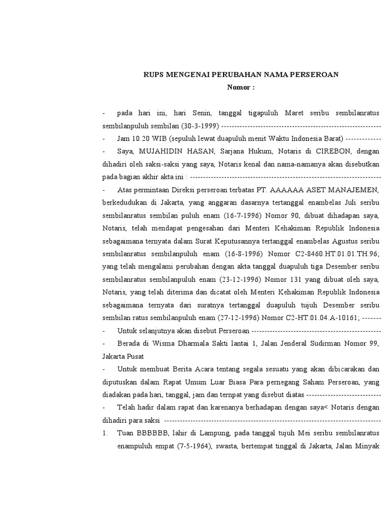 07 Rups Mengenai Perubahan Nama Perseroan | PDF