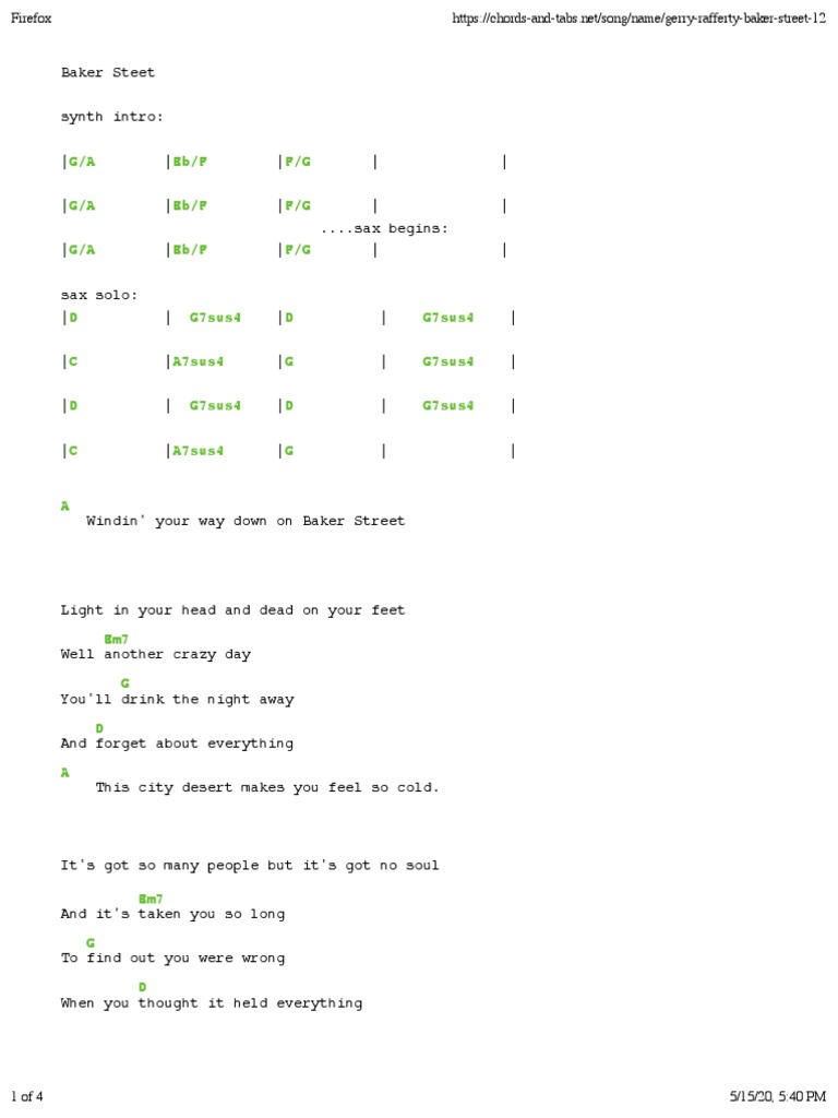 Baker Street: A Detailed Chord Chart and Transcription for Gerry ...