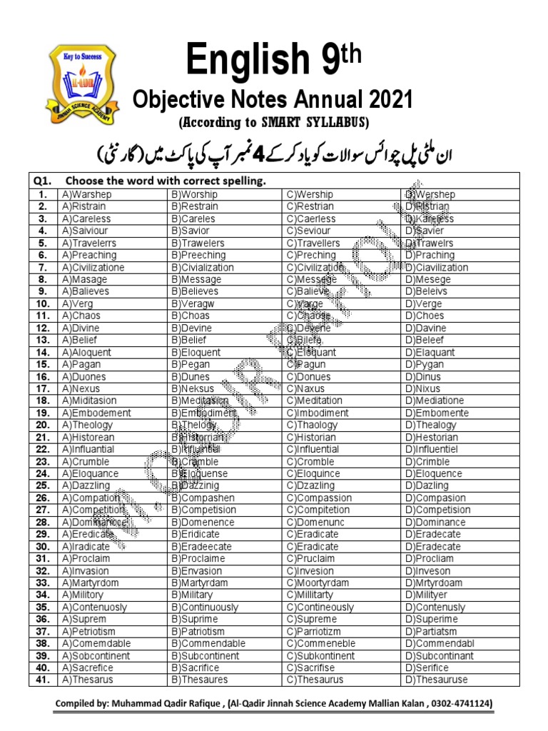 9th Class English Spelling Guide Pdf Social Science