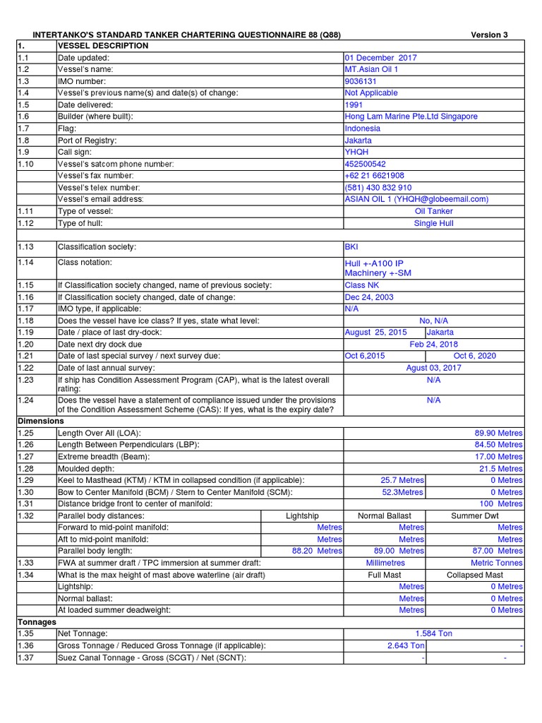 Asian Oil 1 - Q88-1 | PDF | Tonnage | Shipbuilding