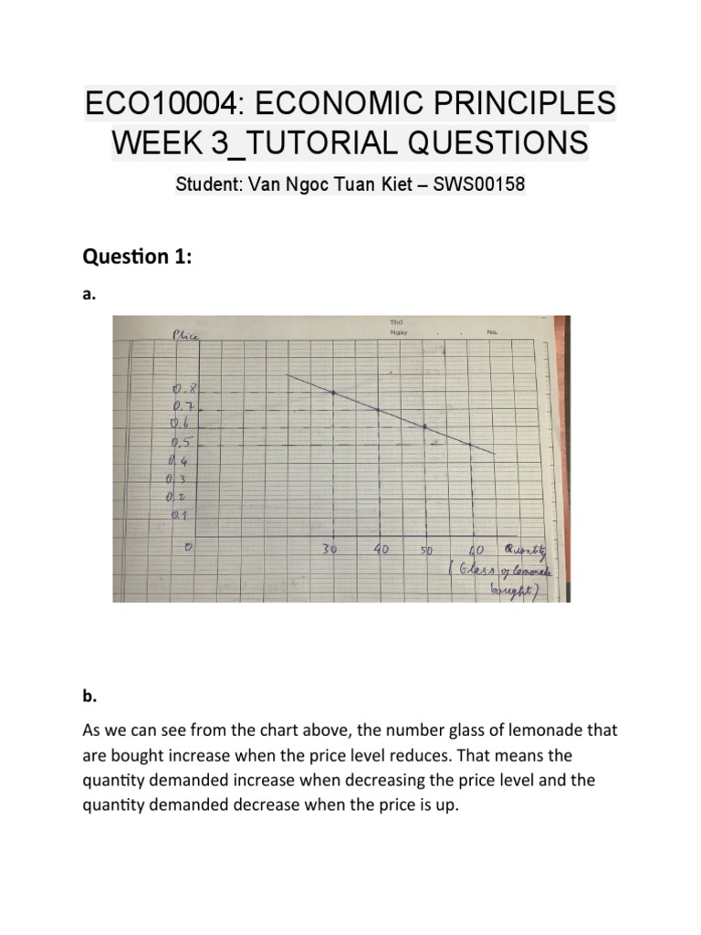 Eco10004: Economic Principles Week 3 - Tutorial Questions | PDF | Economic Equilibrium | Demand