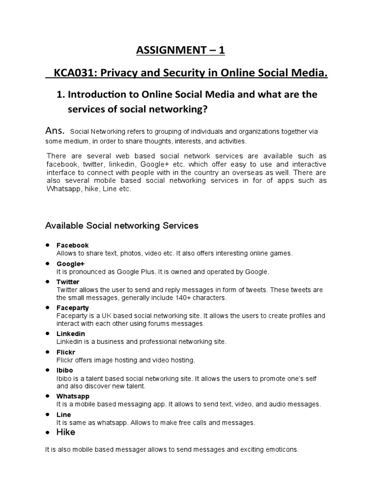 Privacy and Security in Online Social Media. ASSIGNMENT | PDF | Popular ...