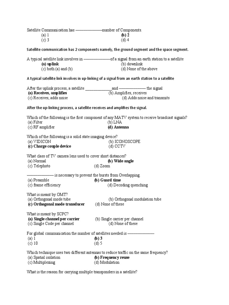 Satellite Communication MCQ | PDF | Satellite | Communications Satellite