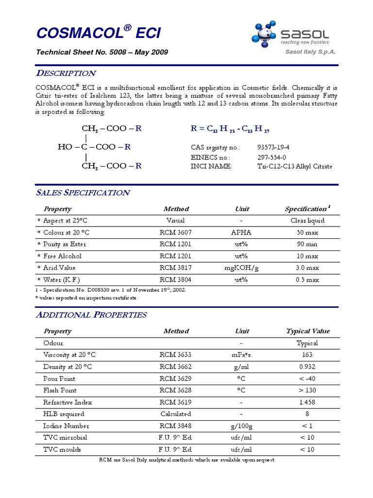 Cosmacol ECI Rev.1!19!11-02 TDSMag09 SVT | PDF | Fatty Acid | Chemistry