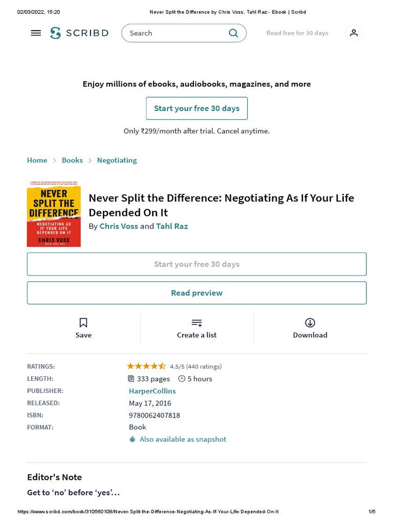 Never Split The Difference by Chris Voss, Tahl Raz - Ebook - Scribd ...