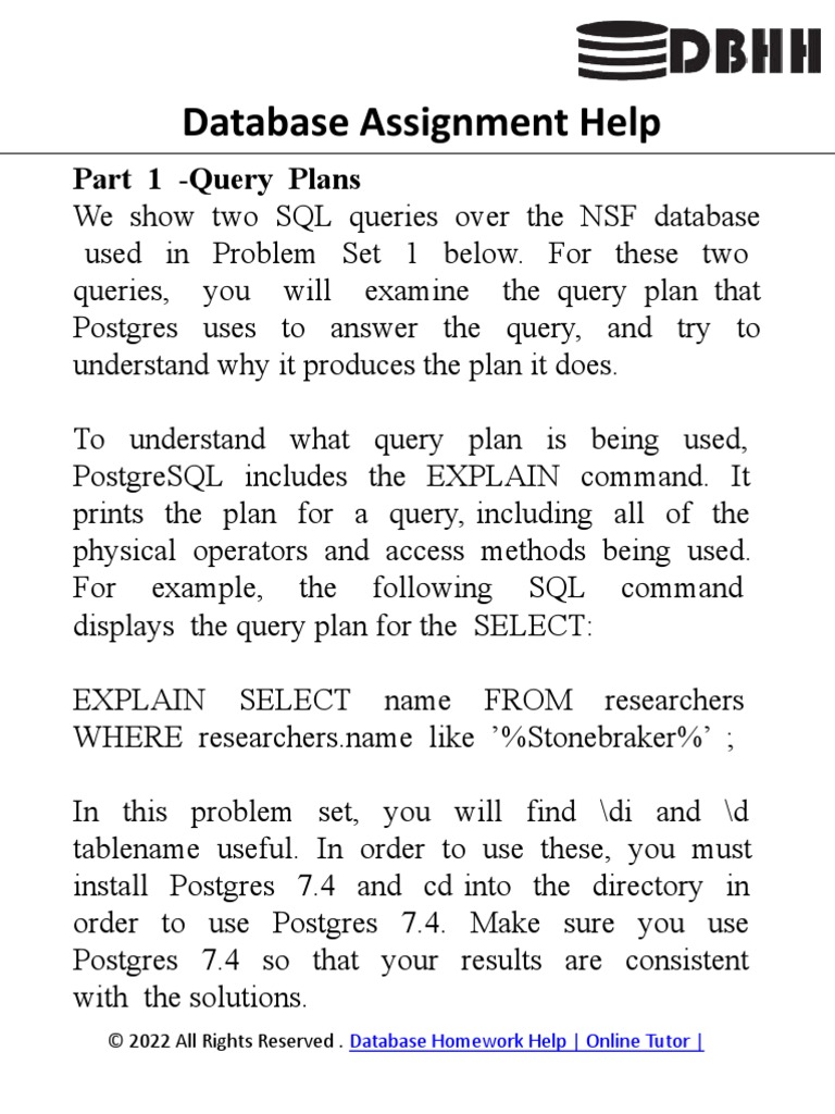 Database Assignment Help | PDF | Postgre Sql | Databases