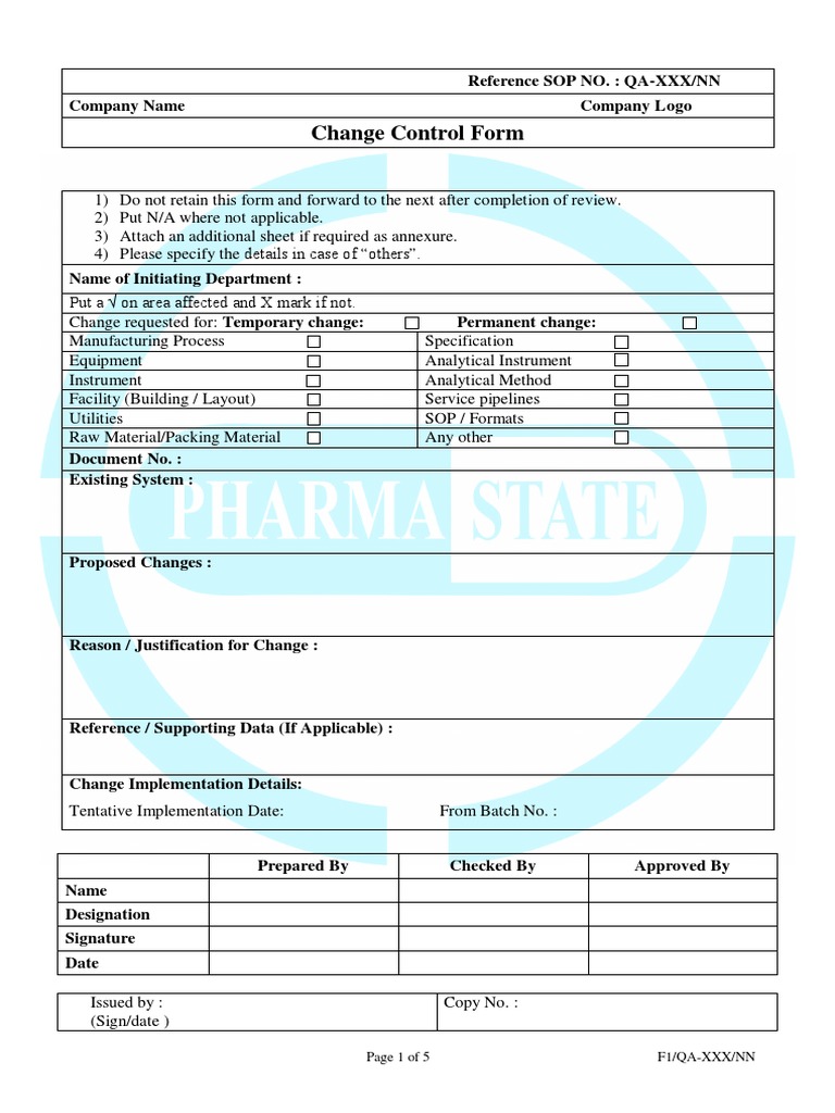 Change Control Form: Page 1 of 5 F1/Qa-Xxx/Nn | PDF | Business