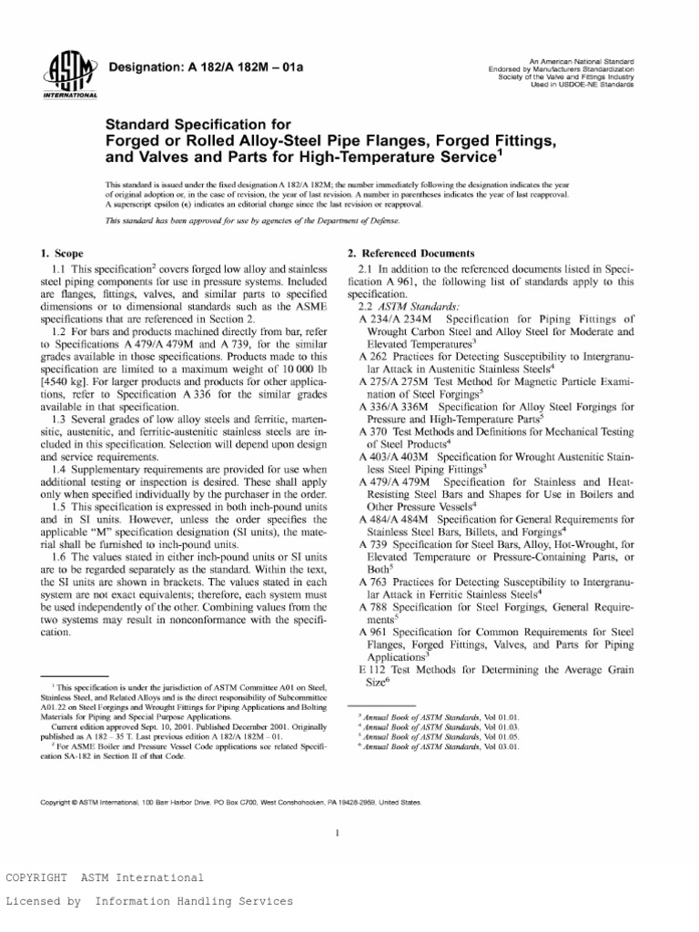 ASTM A182-01a | PDF