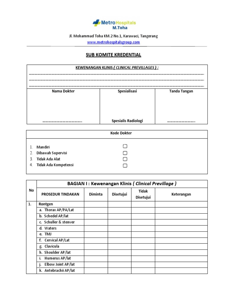 Kredensial Dokter Spesialis Radiologi MHMT | PDF