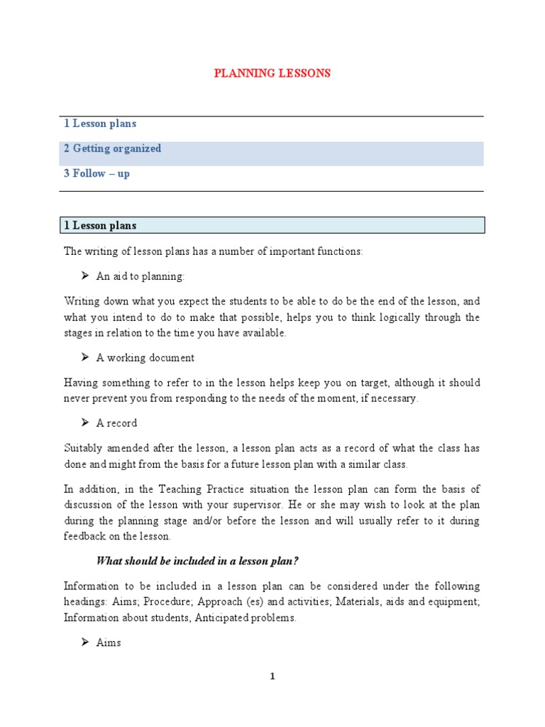 1 Lesson Plans 2 Getting Organized 3 Follow - Up | PDF | Lesson Plan ...