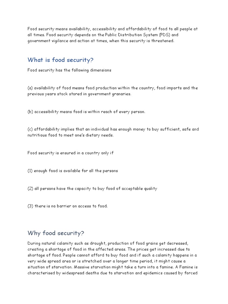 Food Security Notes | PDF | Food Security | Foods