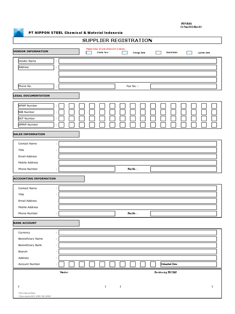 Supplier Registration Form Blank Pdf Communication Internet
