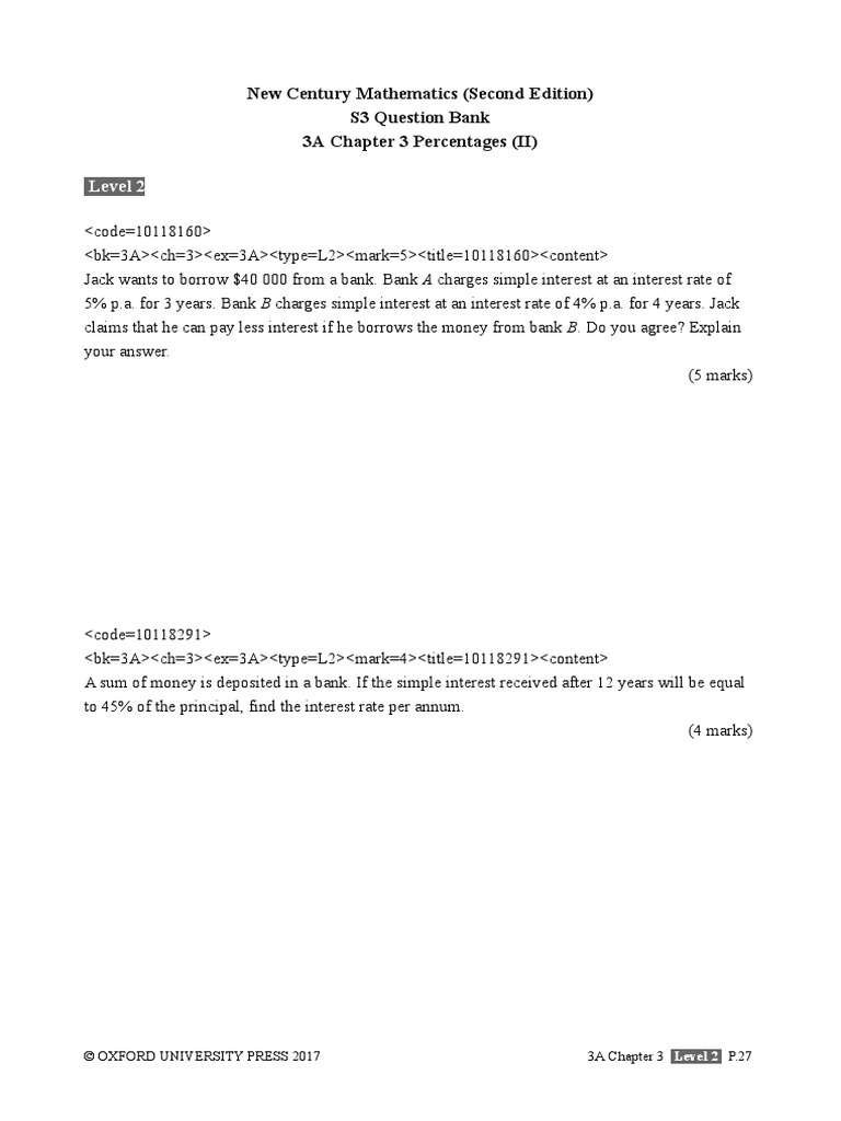 Level 2: New Century Mathematics (Second Edition) S3 Question Bank 3A ...