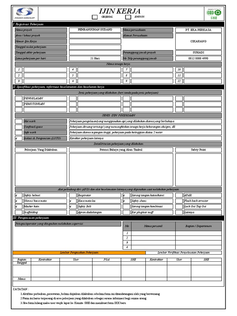 1.form Ijin Kerja | PDF
