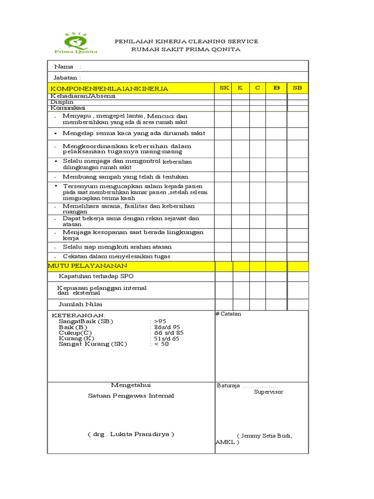 Penilaian Kinerja Cleaning Servis | PDF