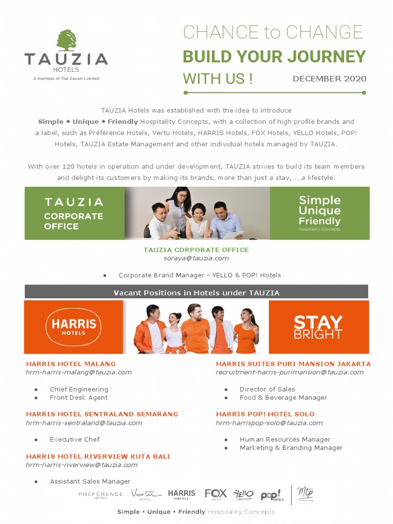 Job Openings at TAUZIA Hotels | PDF | Hotel | Human Resources