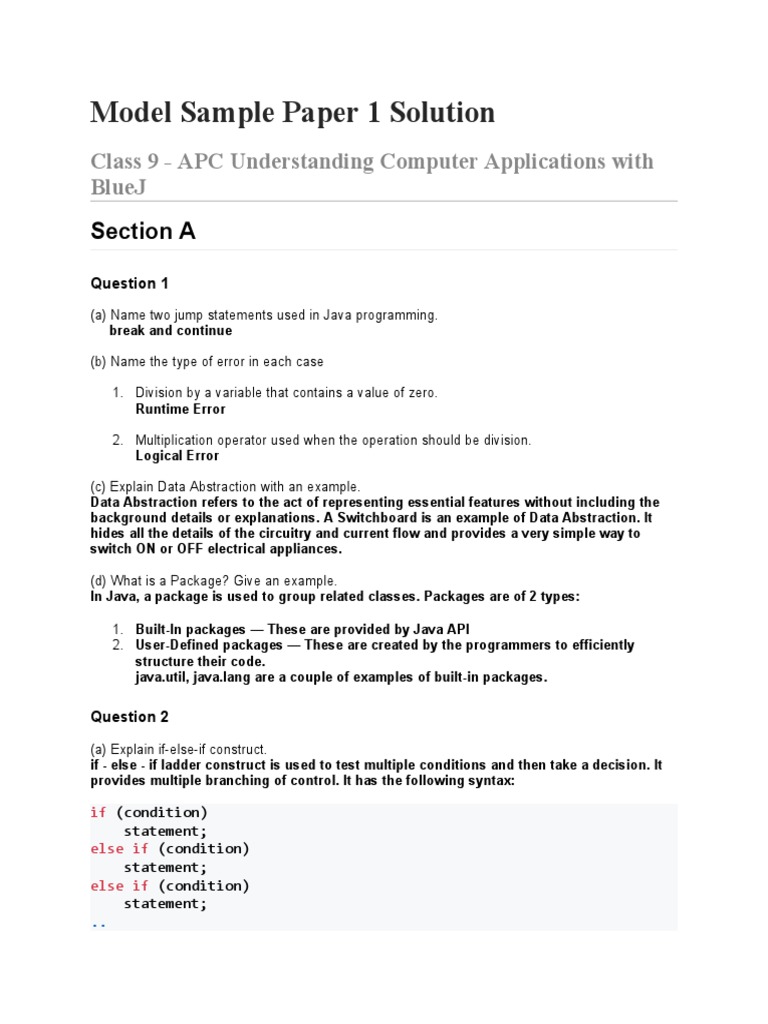 Model Sample Paper 1 Solution | PDF | Software Engineering ...