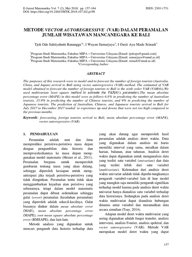 Metode Vector Autoregressive (Var) Dalam Peramalan | PDF Metode Vector Autoregressive (Var) Dalam Peramalan | PDF