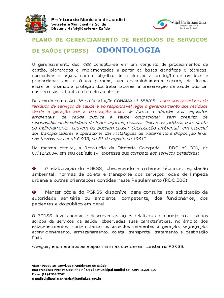 PGRSS para Odontologia: Diretrizes e Modelos | PDF | Desperdício ...