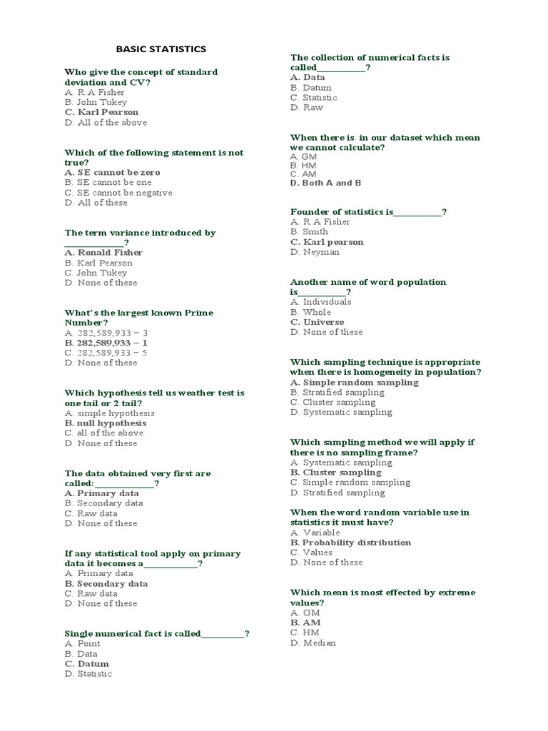Statistics MCQs | Download Free PDF | Mean | Statistics