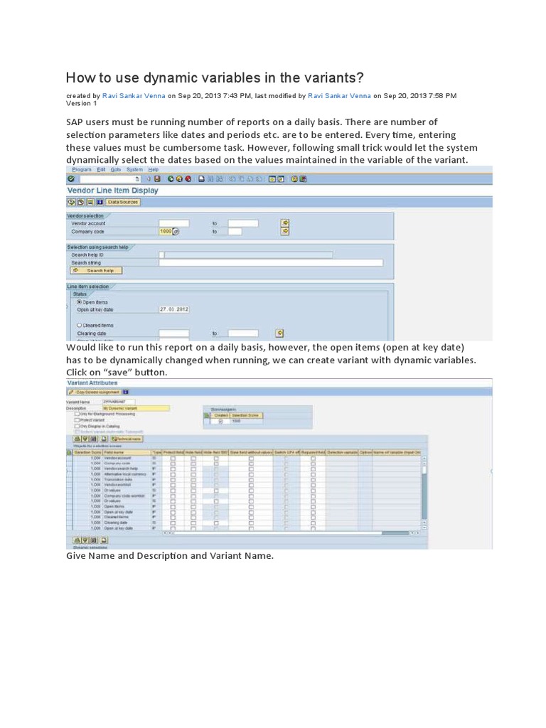 Using Dynamic Variable In Variant In Sap Pdf