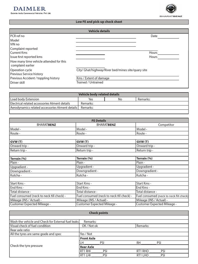 Low FE & Pick Up Check Sheet | Download Free PDF | Fuel Economy In ...