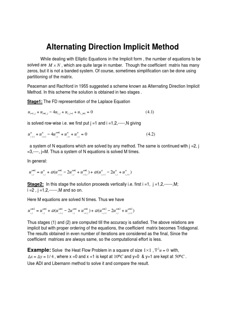 Alternating Direction Implicit Method | PDF | Differential Calculus ... Alternating Direction Implicit Method | PDF | Differential Calculus ...