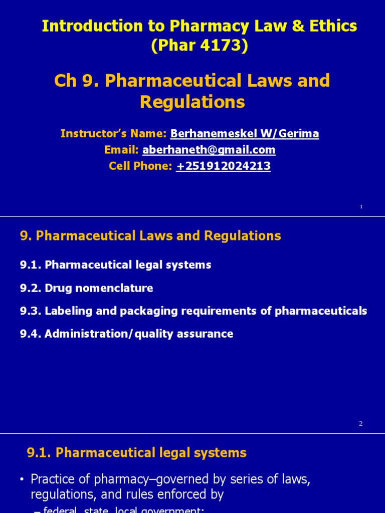 CH 9. Pharmaceutical Laws and Regulations | PDF | Generic Drug ...