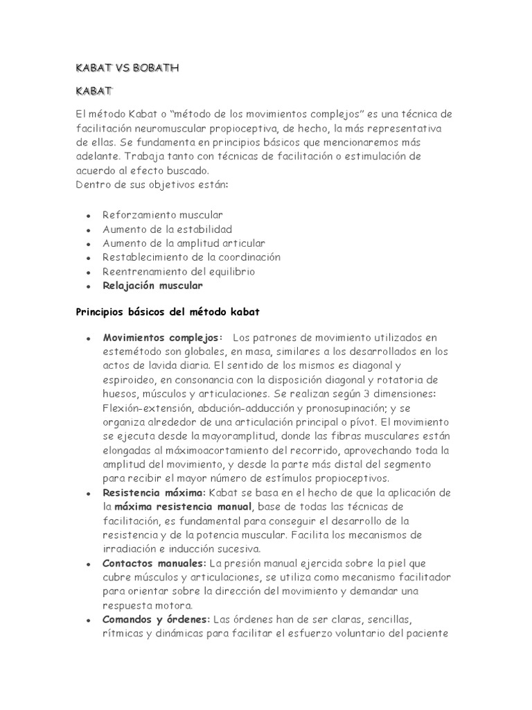 Kabat Vs Bobath | PDF | Medicina CLINICA | Neurociencia