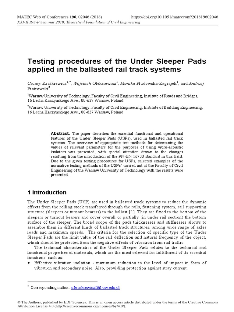 Testing Procedures of The Under Sleeper Pads Appli | PDF | Young's ...