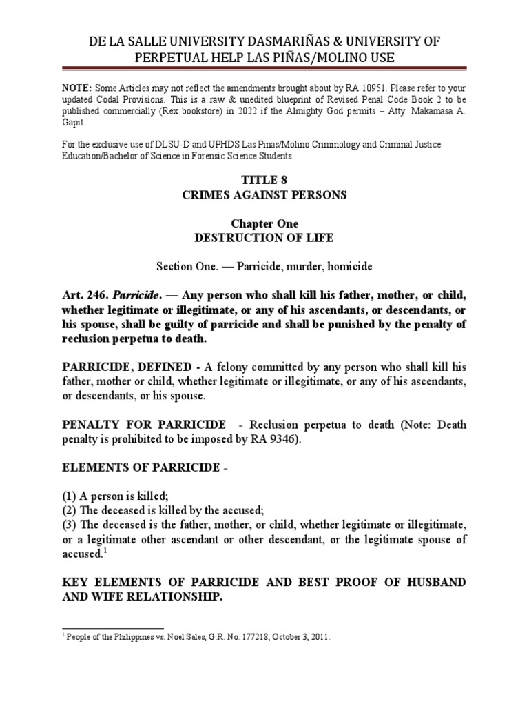 RPC Book 2 Titles 8-9 | PDF | Murder | Crime & Violence