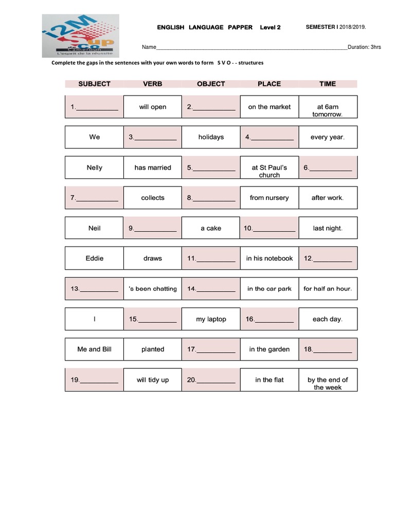Level 2 Test 2019 Final | PDF | English Language