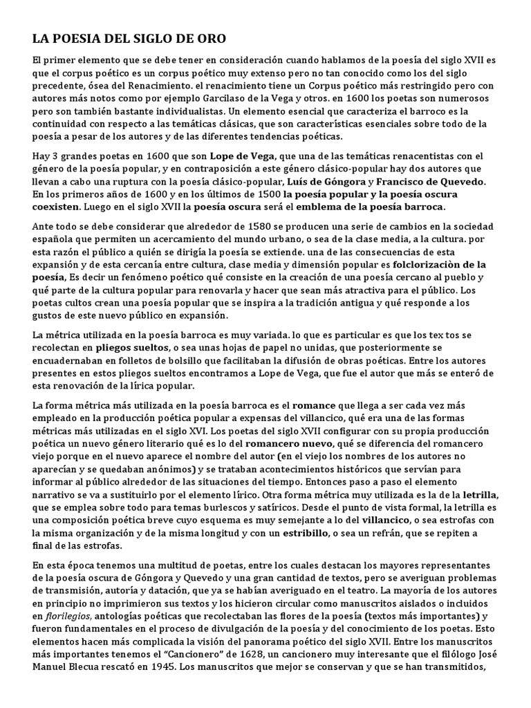 5.la Poesia Del Siglo de Oro | PDF | Metro (poesía) | Poesía