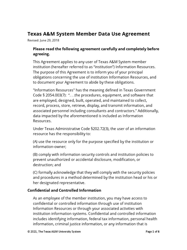 Data Use Agreement | PDF | Information | Confidentiality