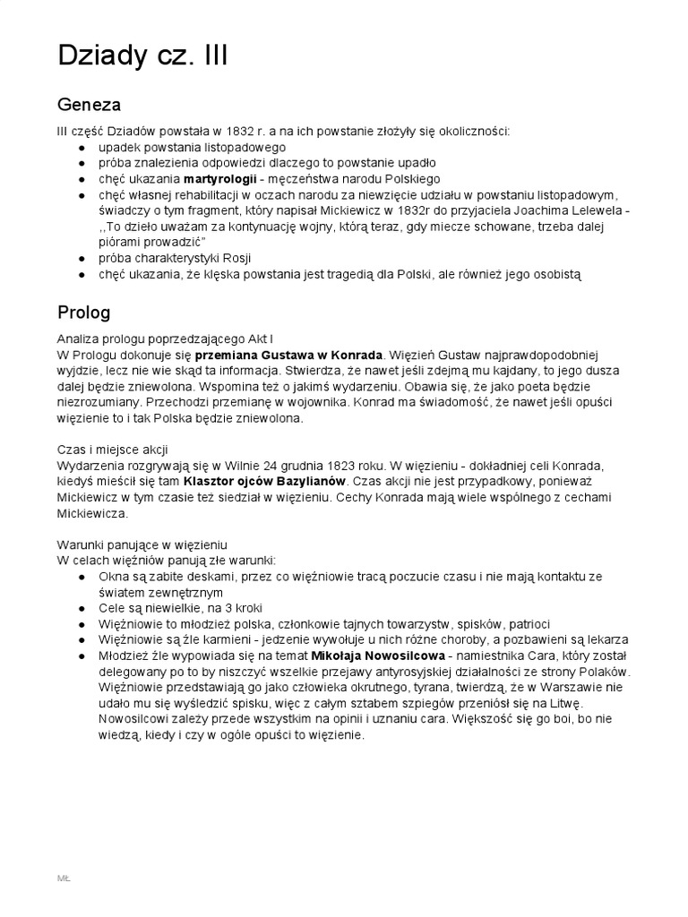 Dziady cz3 Notatka | PDF