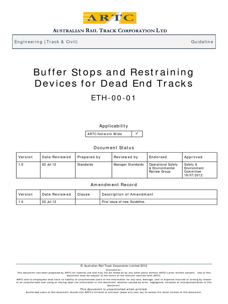 Buffer Stops and Restraining Devices For Dead End Tracks: Engineering ...
