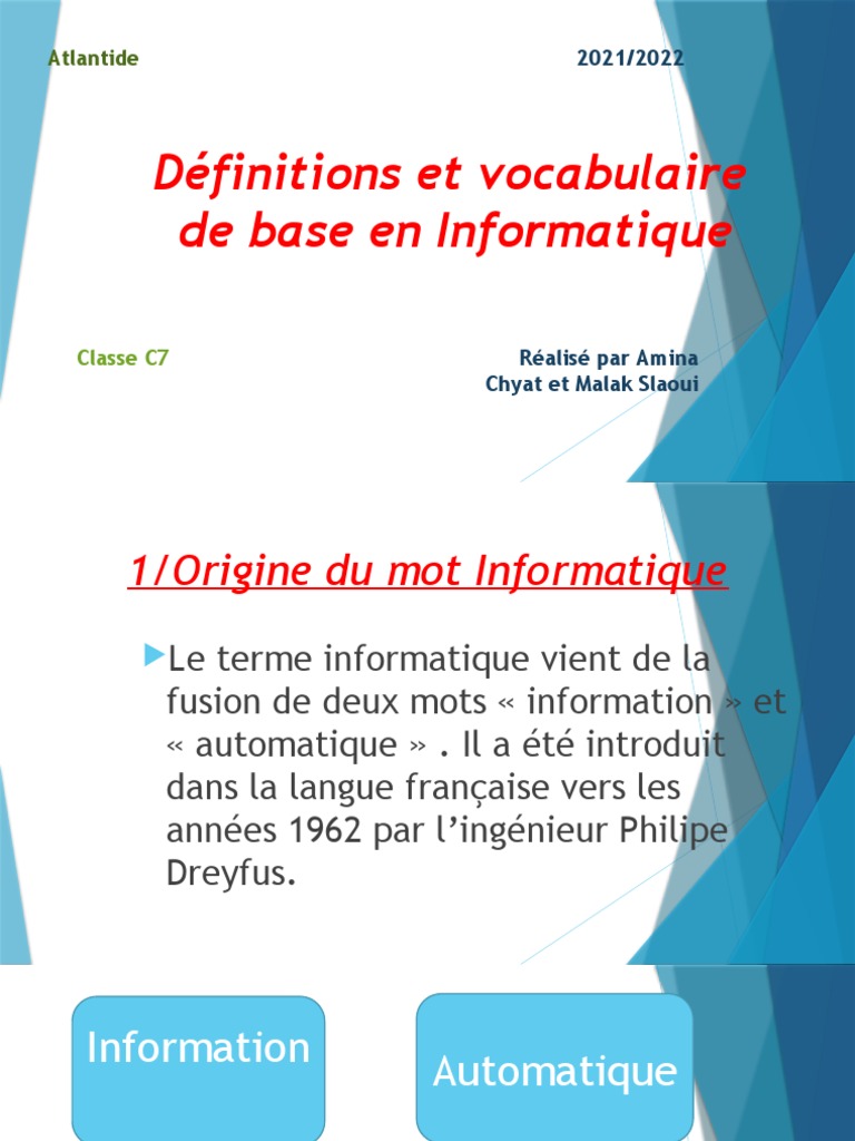 Vocabulaire Informatique Essentiel 2021/2022 | PDF | Art | Ordinateurs