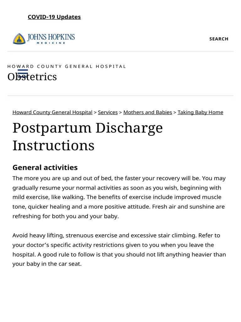 Postpartum Discharge Instructions - Howard County General Hospital ...