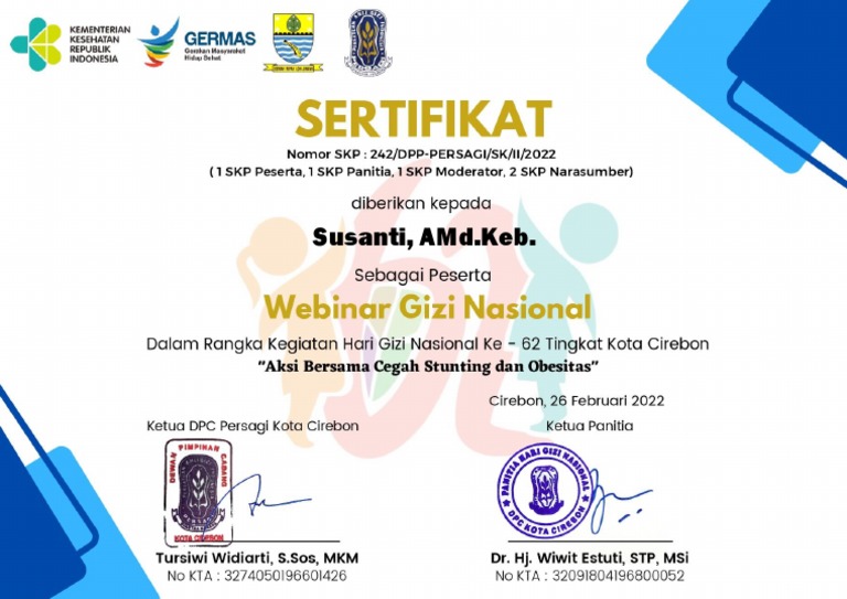 Sertifikat Seminar Gizi | PDF