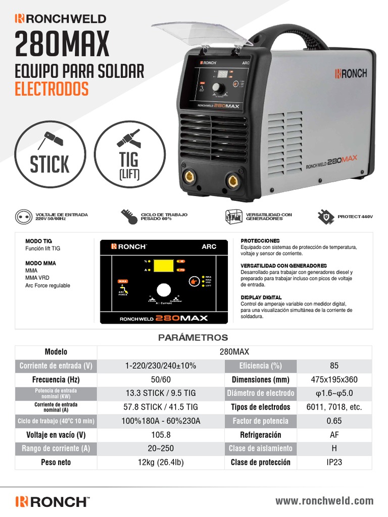 Máquina de Soldar Ronch 280 Max: Especificaciones | PDF | Soldadura ...
