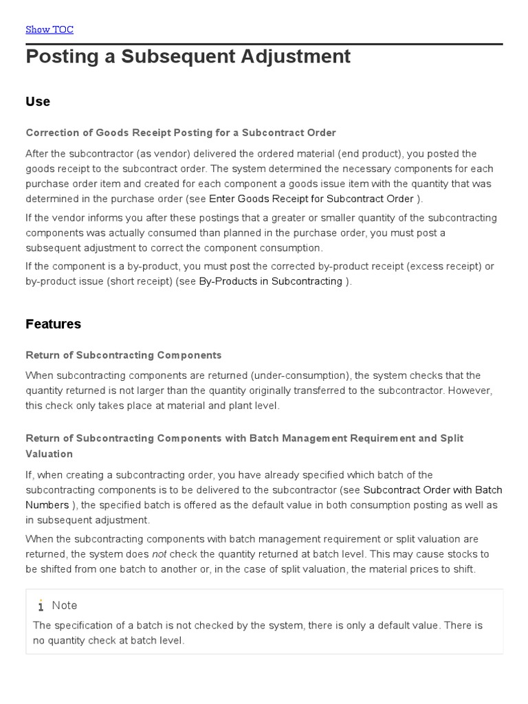 Posting A Subsequent Adjustment - SAP Documentation | PDF | Receipt ...