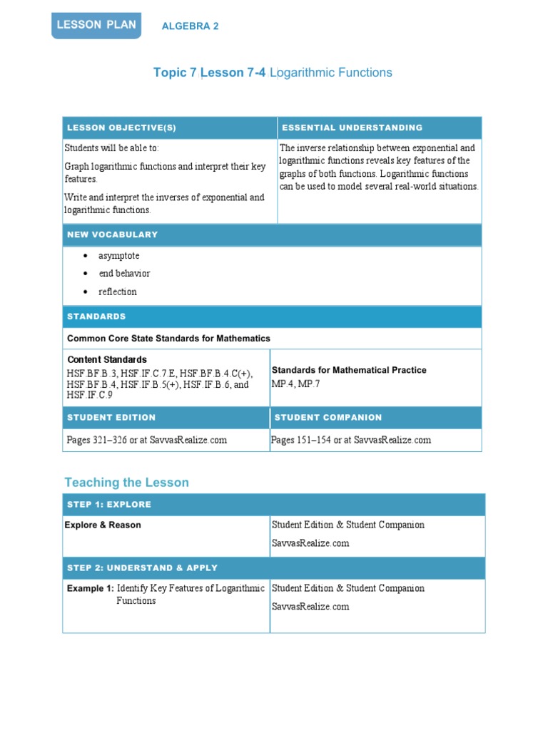 Topic Lesson 4 Logarithmic Functions Pdf Function Mathematics 4802
