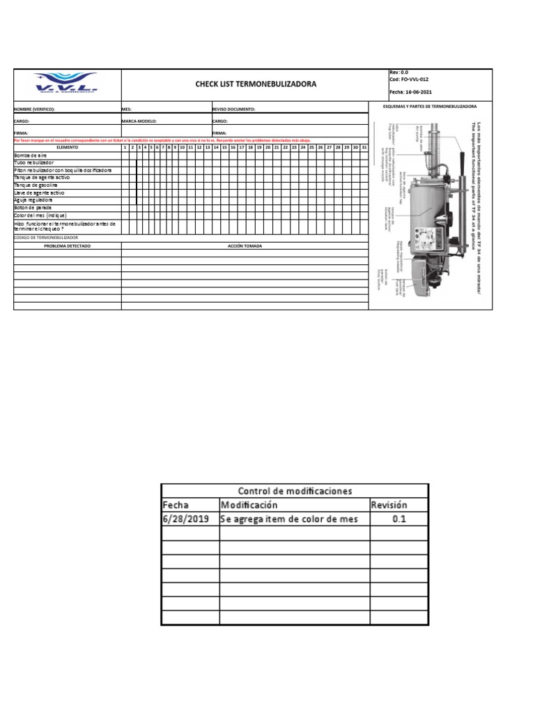 FO-VVL-012 Check List Termonebulizador | PDF