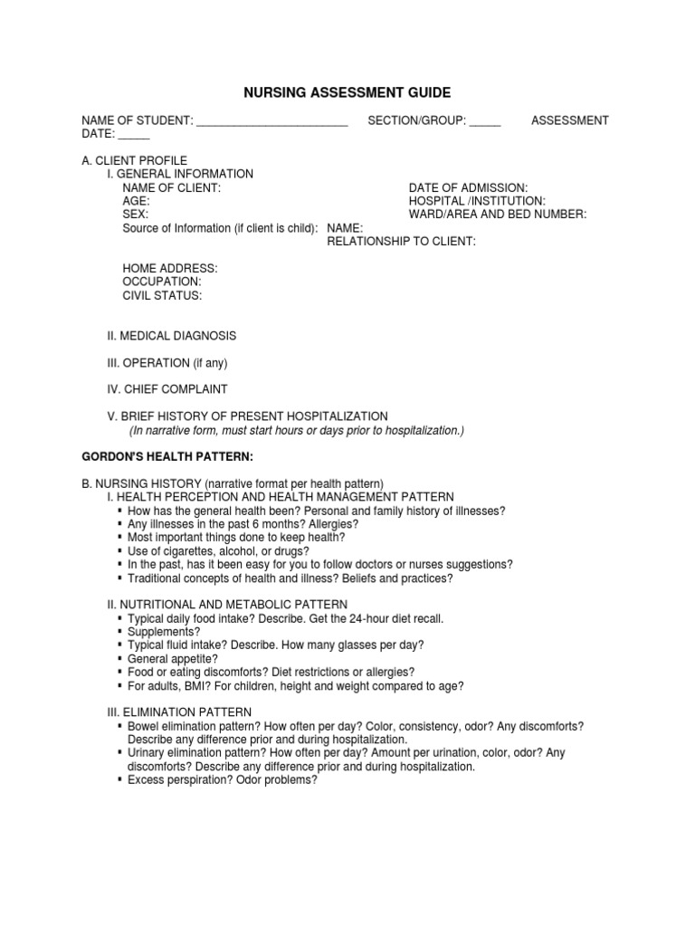 Gordon's Health Pattern Checklist | Download Free PDF | Hospital | Urine