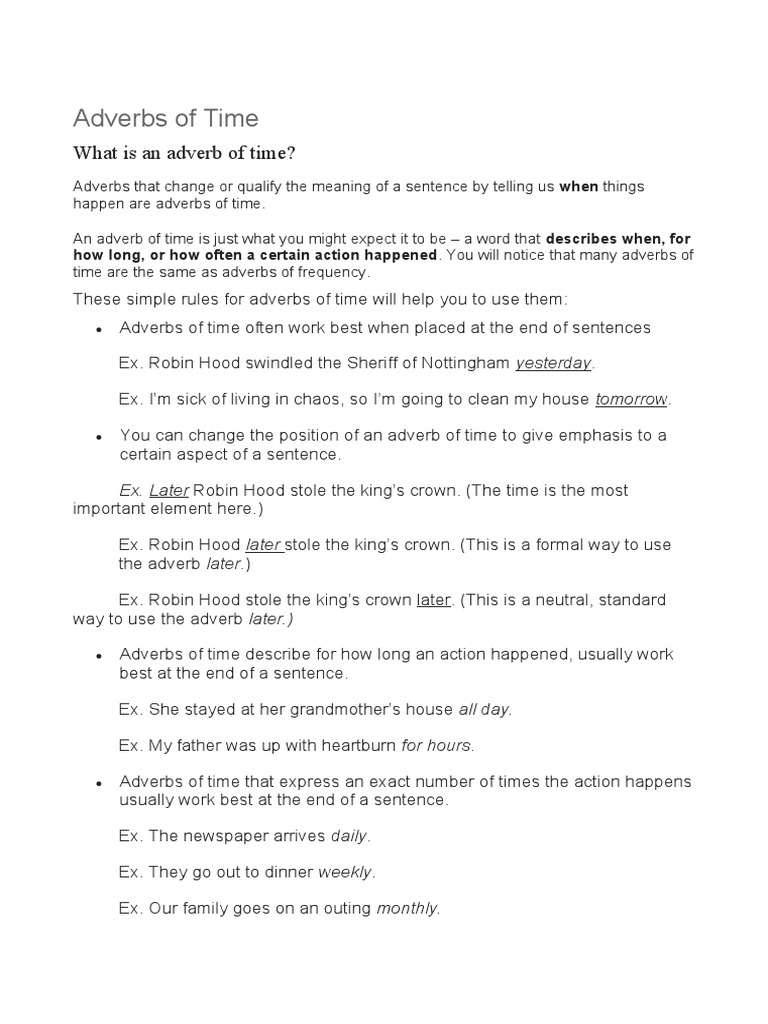 A Comprehensive Guide to Using Adverbs of Time | PDF | Adverb ...